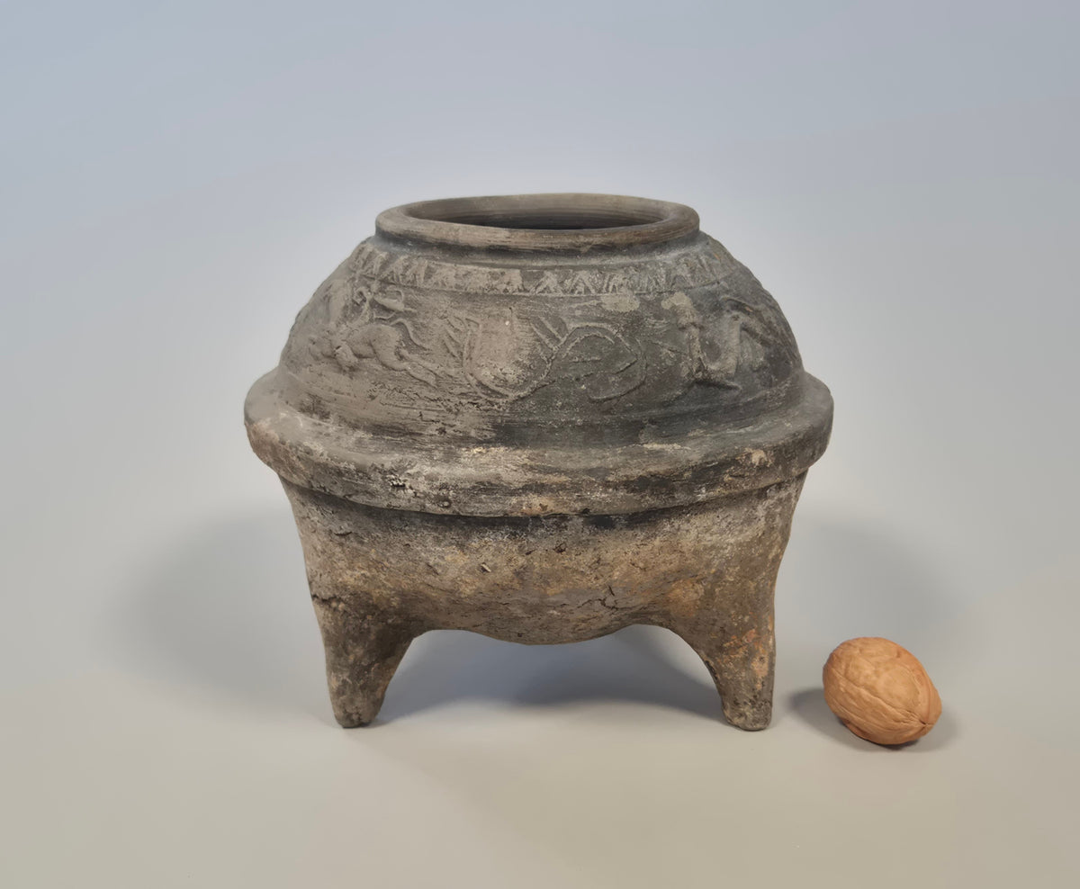A tripod vessel with moulded design – Han Dynasty– Floren Antiques